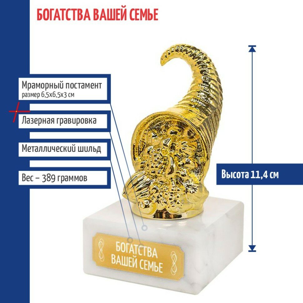 Статуэтка Рог изобилия "Богатства вашей семье" на мраморном постаменте (11,4 см)
