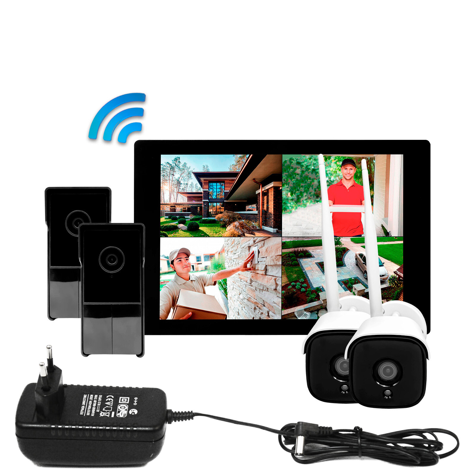 Радиоканальный домофон TUYA с 2 камерами и 2 вызывными панелями - Sky Net 1000 (2+2)-SDcard (C72696EB): Wi-Fi HD экран на 10 дюймов, 3MP цветная выз