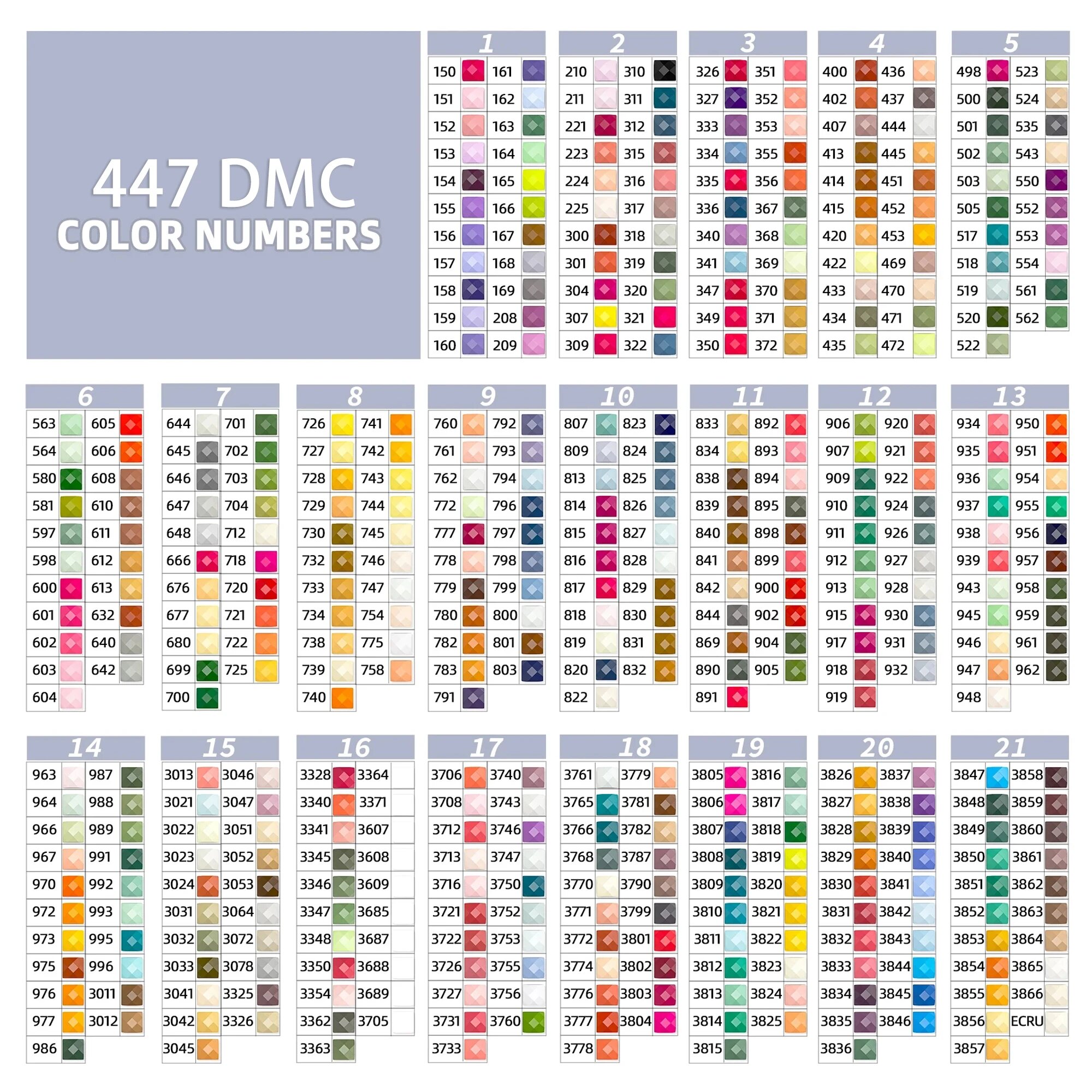 Алмазная живопись DMC 447 цветов 3866, Round drills