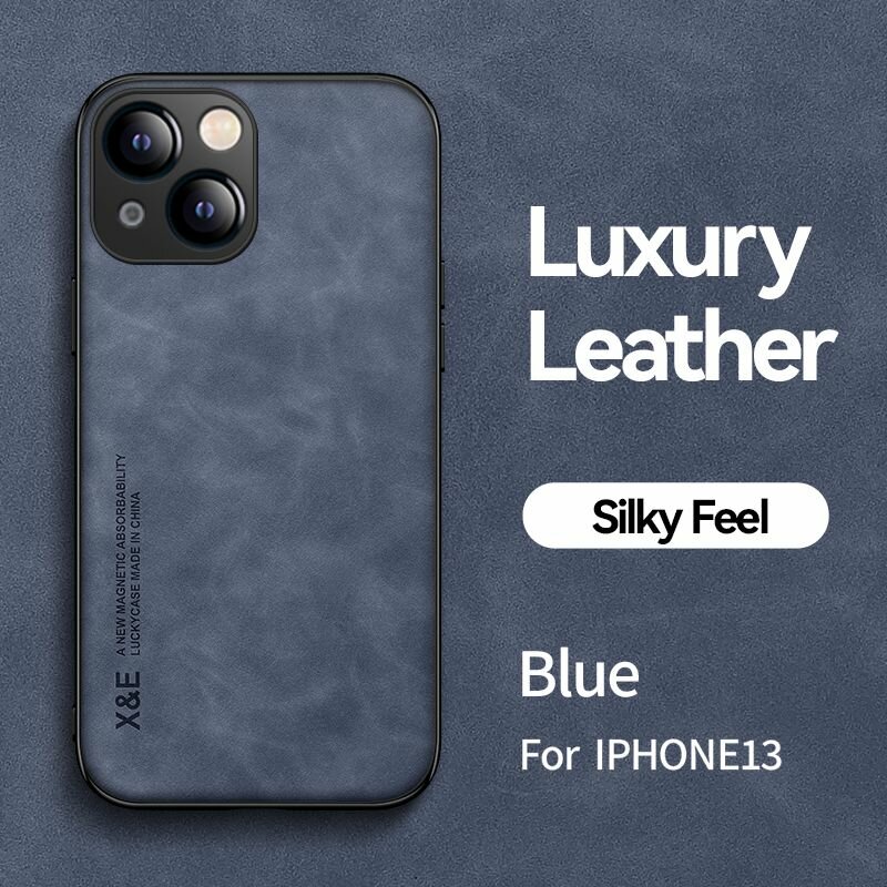 FASNYA Кожаный чехол на Apple iPhone 13 (Айфон 13) с защитой камеры противоударный, ля магнитного авто-держателя