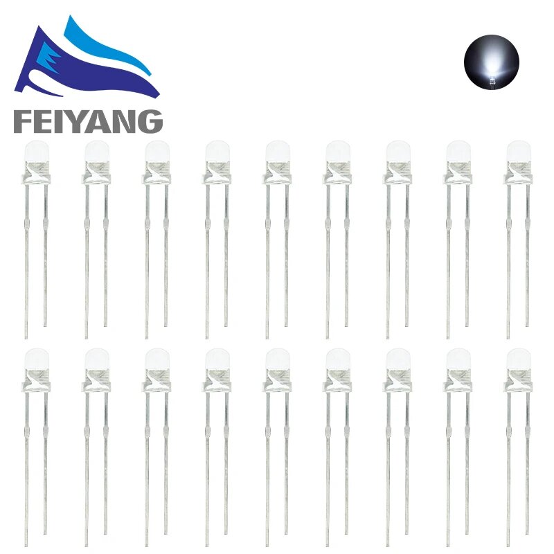 Набор светодиодов 3мм, 100 шт, разноцветный, 3В 100pcs White