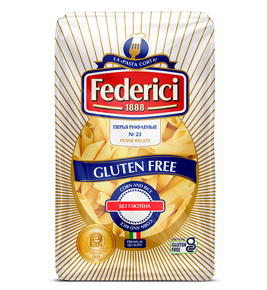Макаронные изделия FEDERICI №023 Pennete rigate / Перья рифленые без ГЛЮТ400г