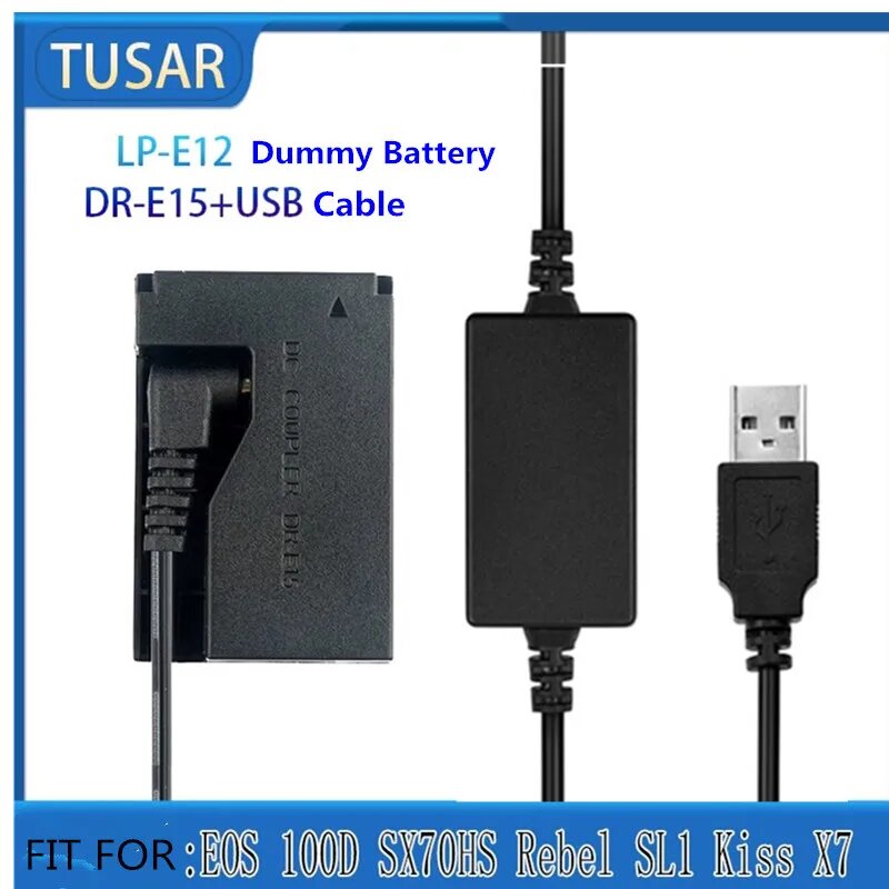 Соединитель DR-E15 LP-E12, фиктивный аккумулятор + USB-адаптер 5 В, зарядный кабель для цифровых фотоаппаратов Canon EOS Rebel SL1 100D, адаптер ACK-E15