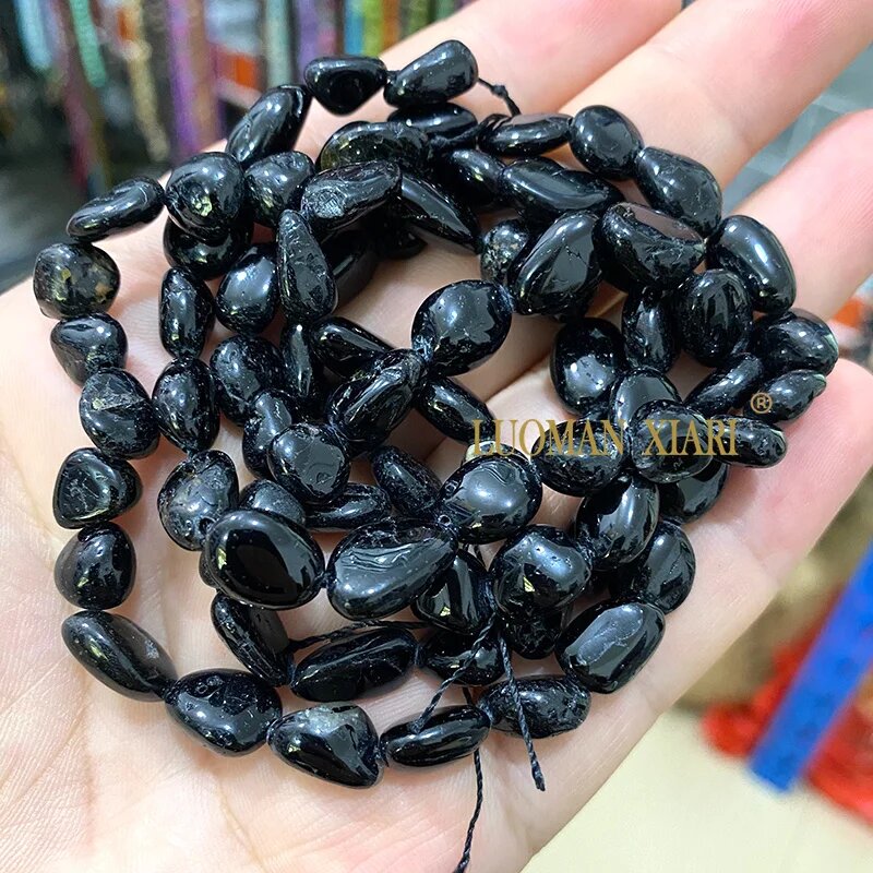 Бусины из натурального камня LUOMAN XIARI 8-10 мм, турмалин, ларимар, топаз, гранат, танзанит Черный, black tourmaline