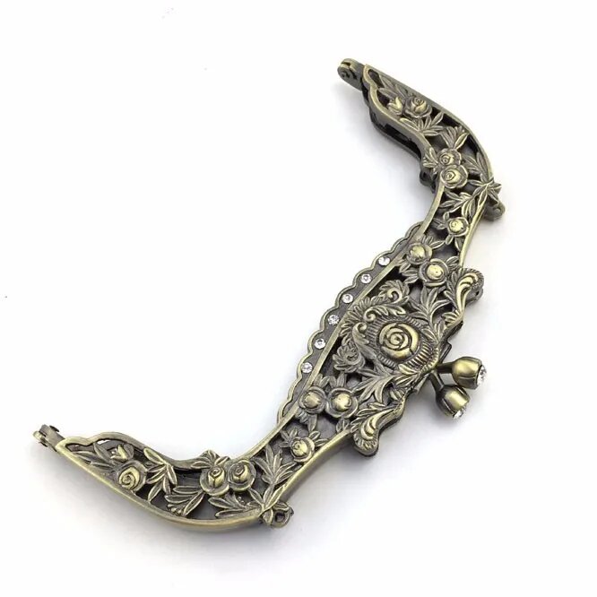 Размер 16 см, 1 шт, серебряная античная латунь, металлическая рама для кошелька Gumetal с хрустальной застежкой, цвет розы, стиль металлическая ручка-каркас для кошелька antique brass