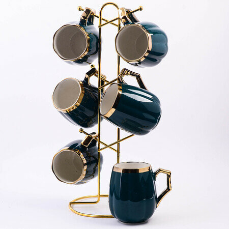 Набор кружек 6 шт 370 мл на подставке 7пр фарфор/металл LR 12083 KSMB-12083