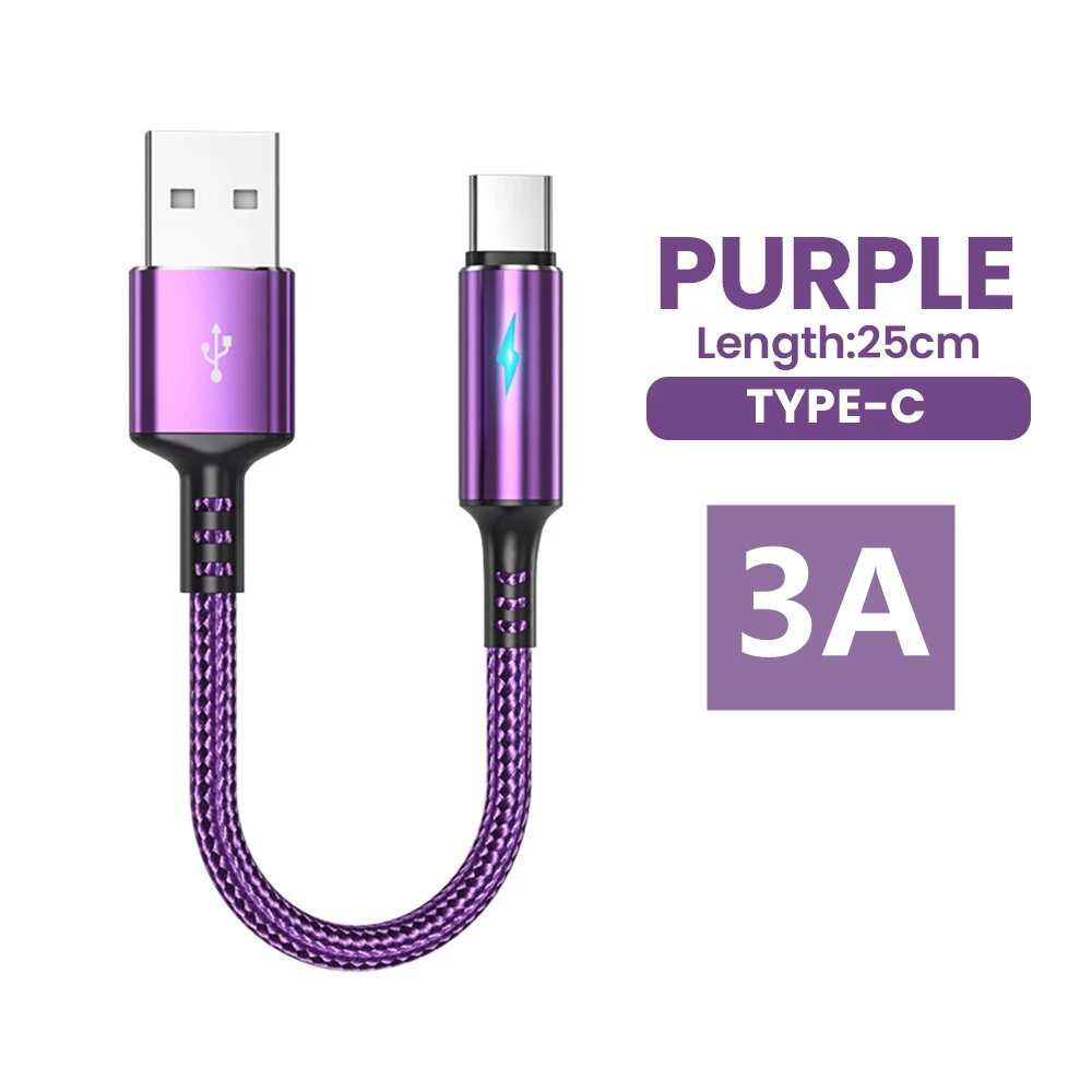Olaf 0,25M Короткий USB-кабель Micro USB Type C Кабель для быстрой зарядки для iphone Type C Purple