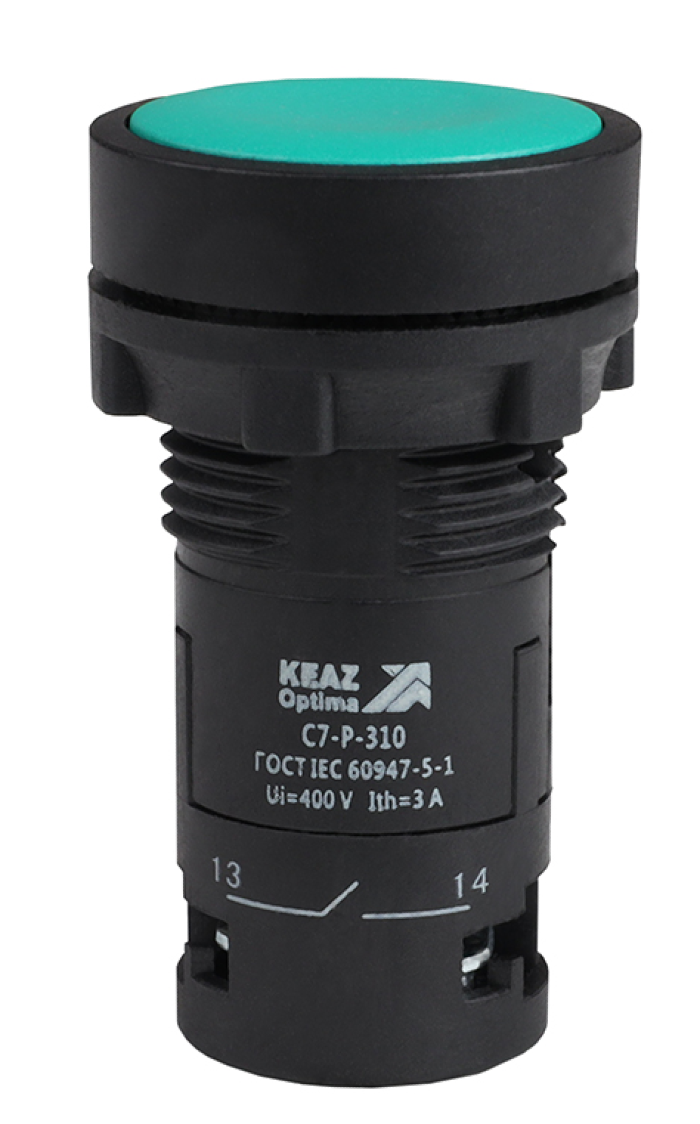 Кнопка управления КЭАЗ OptiSignal Compact D22 C7-P-310, зеленая, 1НО XB7NA31, IP40, 362032 / кнопочный пост