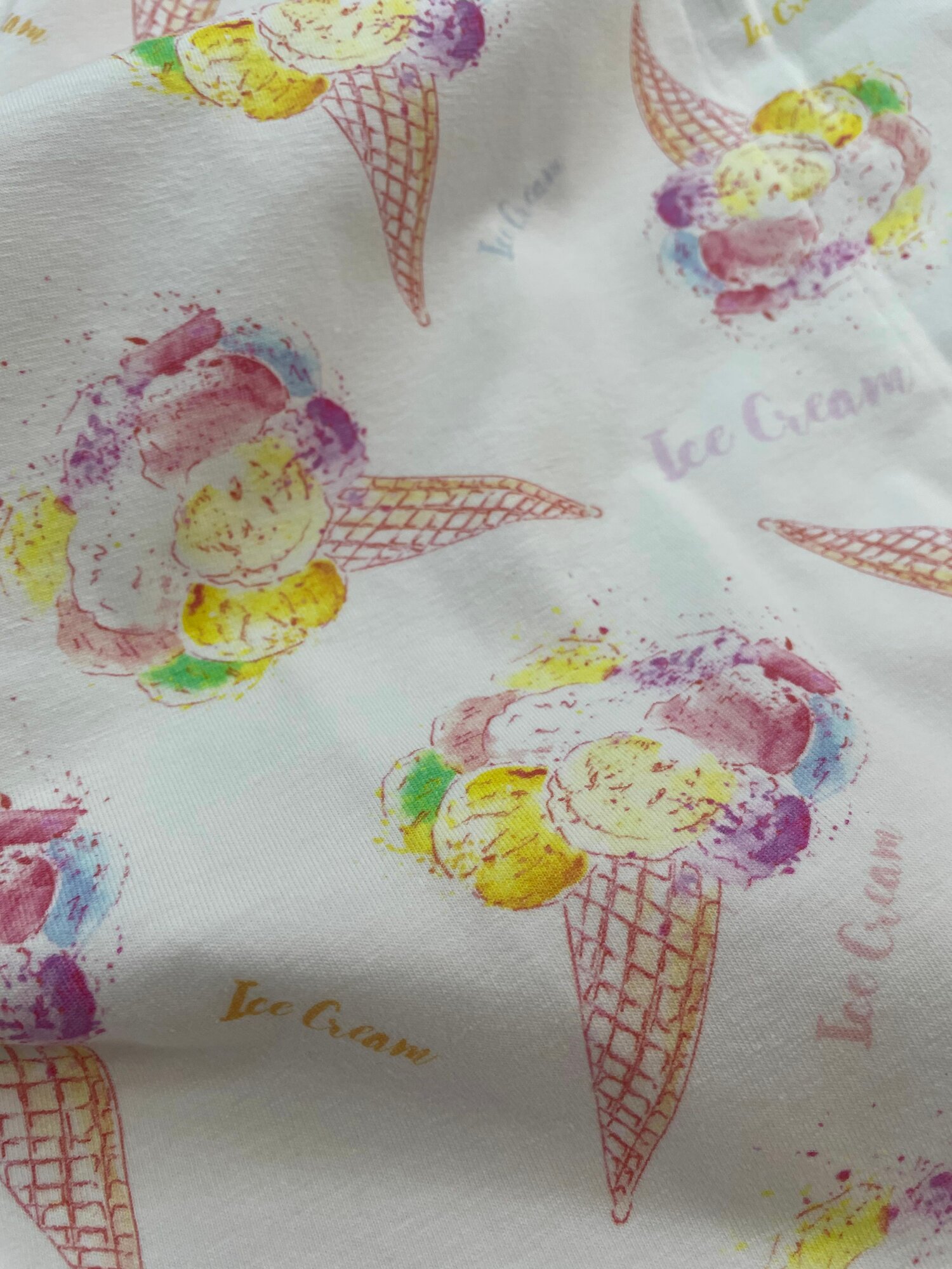 Ткань для шитья Трикотаж - кулирка с лайкрой "Мороженое", отрез 100*180см