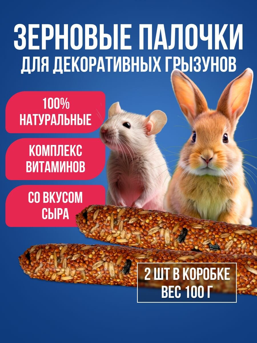 Лакомство для крыс и хомяков 100г, 2шт / Зерновые палочки со вкусом сыра для декоративных грызунов