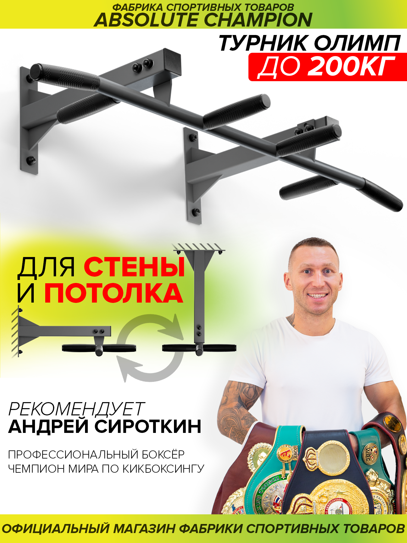 Турник Олимп (универсальный турник потолок-стена) графит/ABSOLUTE CHAMPION