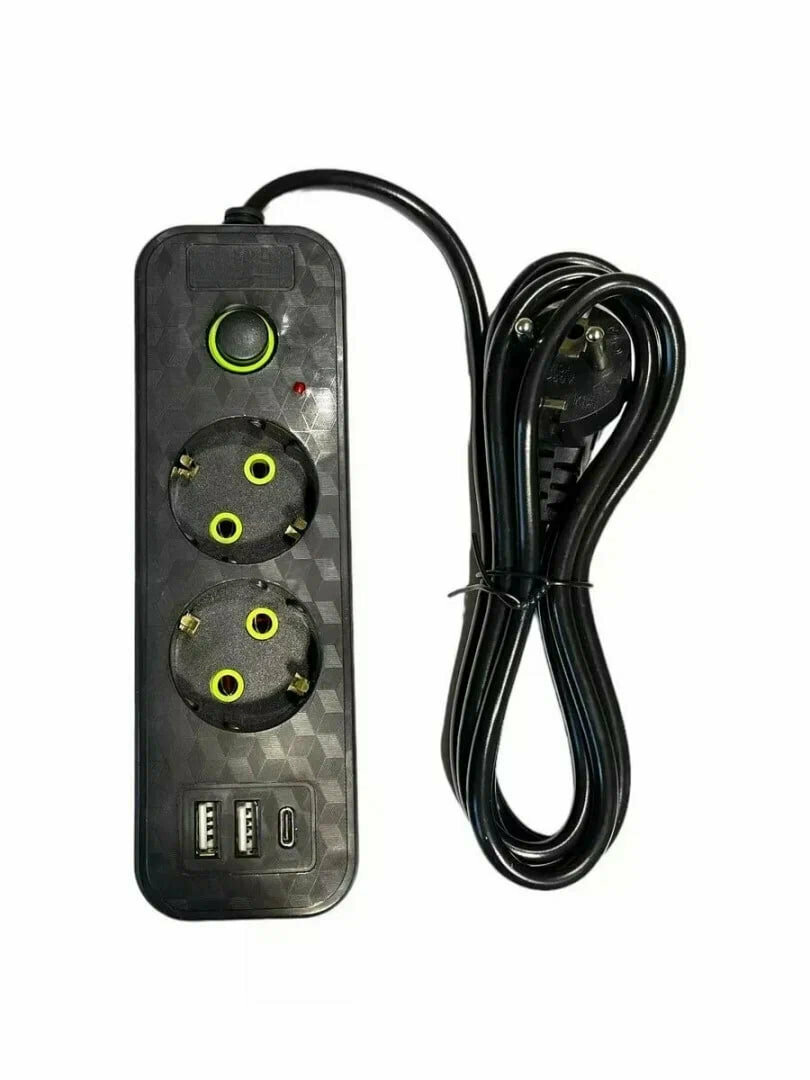 Сетевой фильтр, бытовой удлинитель с Type-C и USB, длина 3 метра