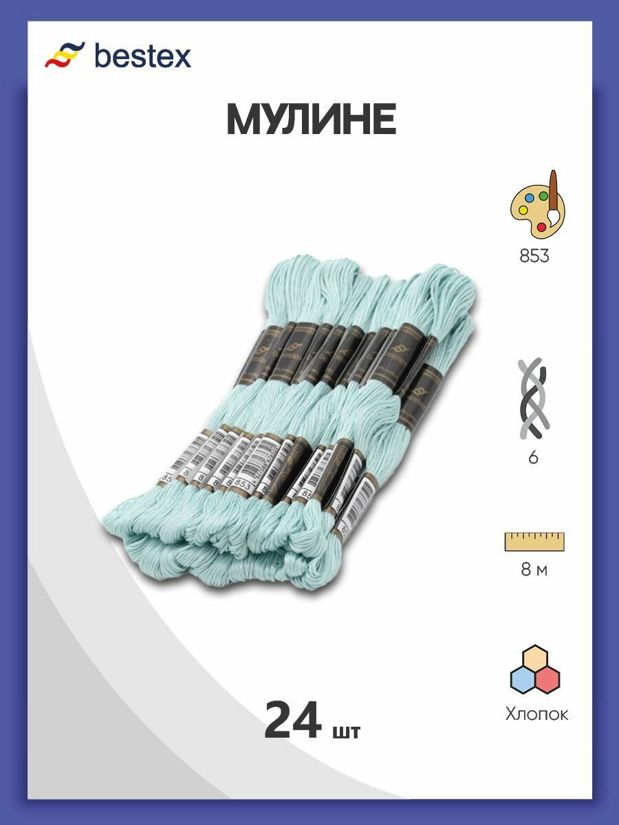 Мулине одноцветный набор Bestex, мерсеризованный хлопок, 24 шт (853)