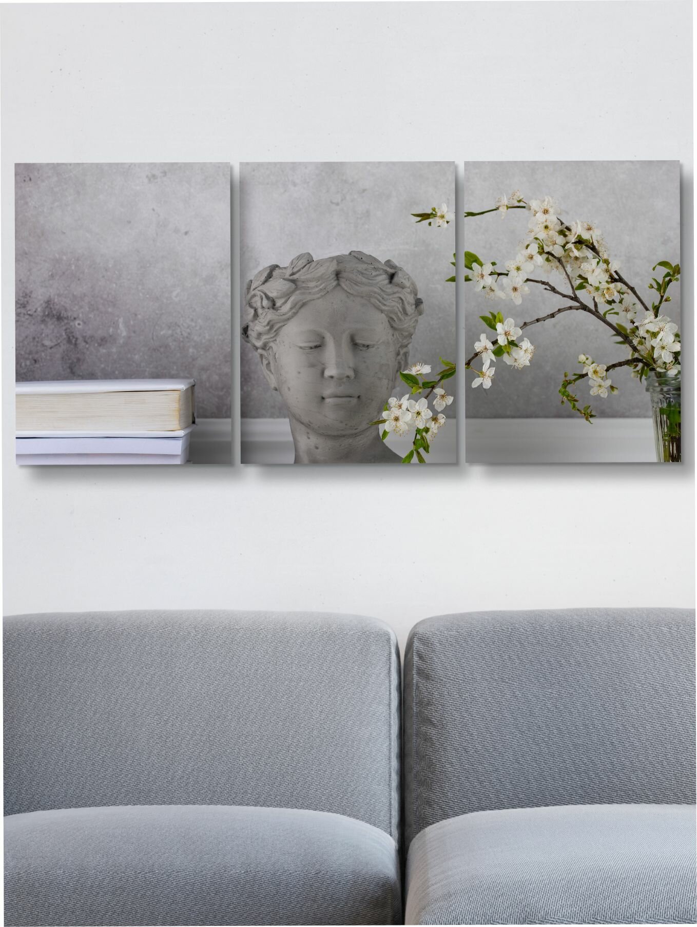 Картина Скульптура среди книг модульная 50x70см 3шт.