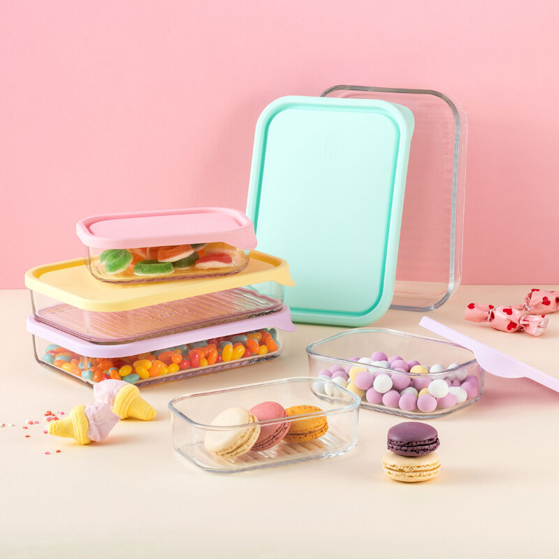 Glasslock imported fresh-keeping box refrigerator freezer box food storage box with rice microwave lunch box 480ml*4 sets