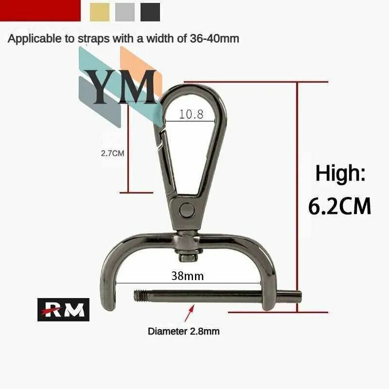 Карабин металлический съёмный, Карабин для сумки, Пряжка для плечевого ремня сумки, пряжка для багажа, черный, 38mm, 2 шт