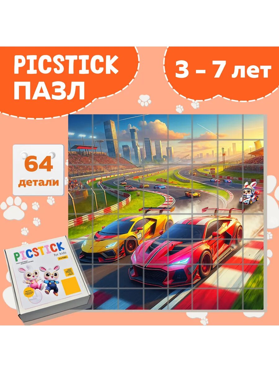 Пазл для детей Машины Гонки 64 эл. 32*32 см