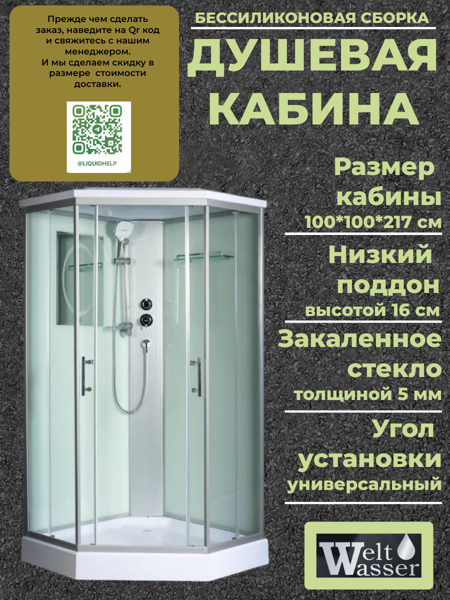 Душевая кабина WeltWasser NESSE 1002 с крышей, размер: 100х100х217 см, низкий поддон 16 см