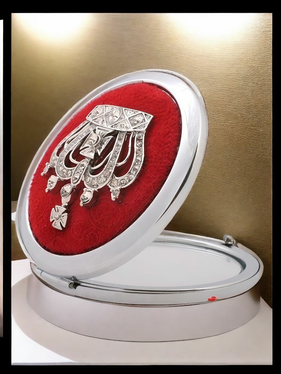 Зеркало Scarlet Line K101 круглое, складное, карманное, красное со стразами (увеличение -х2).