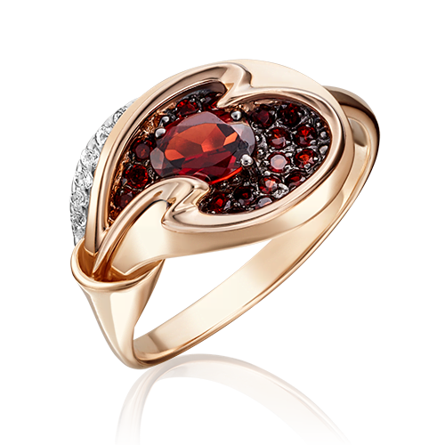 Кольцо, красное золото, 585 проба, топаз, гранат