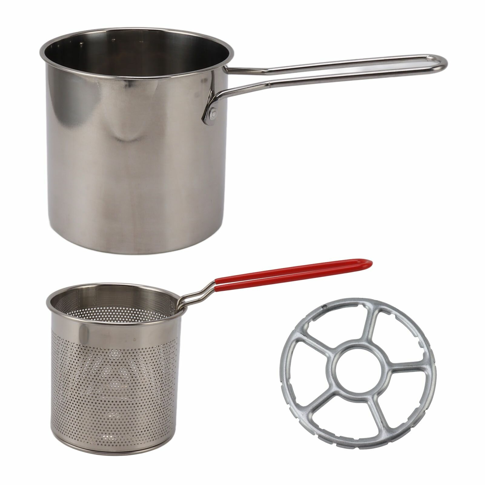 Мини-сковорода для фритюра из нержавеющей стали, термостойкая, с длинной ручкой (комплект из 3 предметов + подставка)