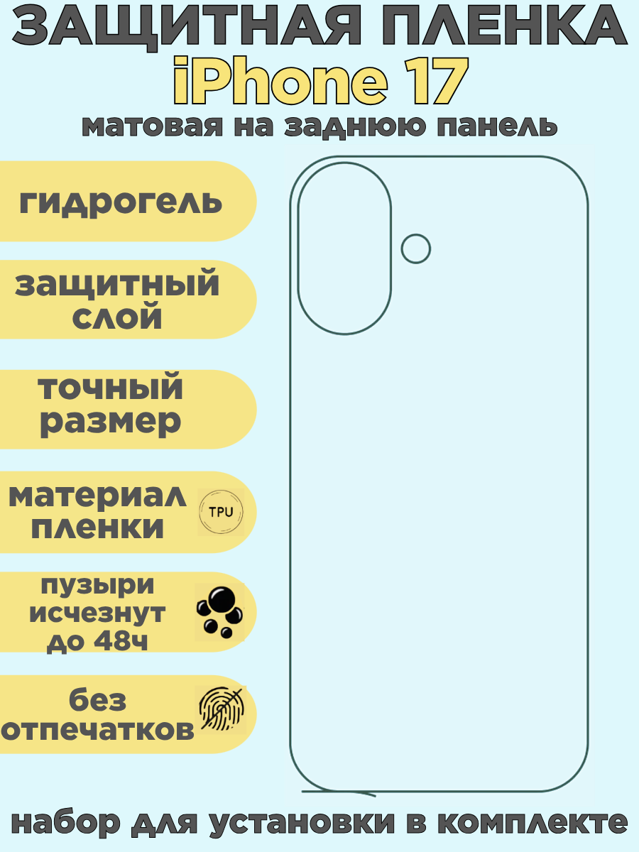 Задняя панель. Гидрогелевая полиуретановая защитная пленка для iPhone 17 матовая