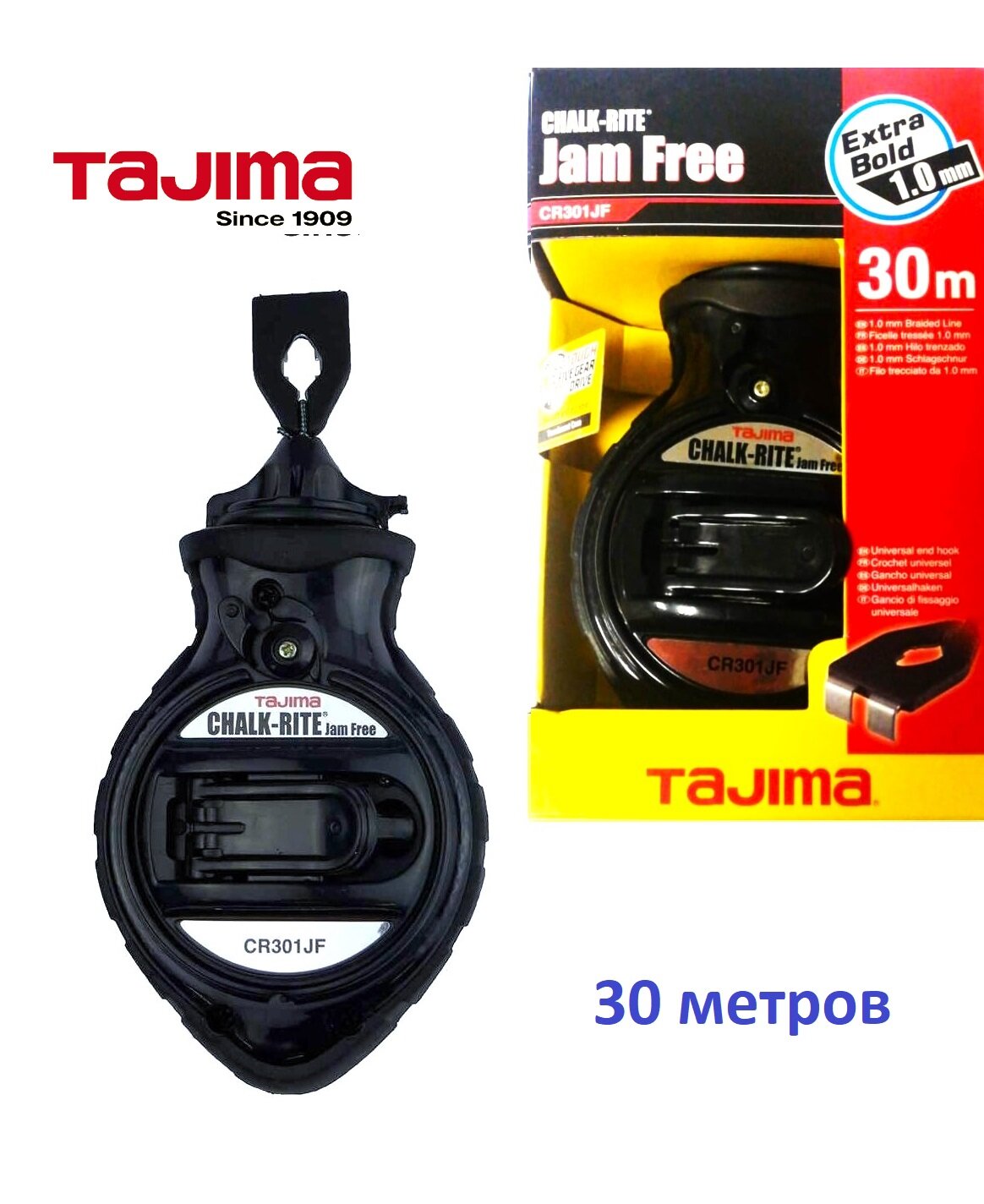 Разметочный шнур TAJIMA Jam Free (CR301JF) шнур 1мм, длина 30м, заправляемый, корпус ABS-пластик