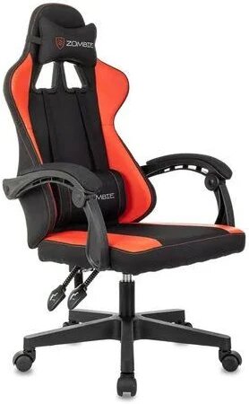 Кресло игровое Zombie Rudger черный/красный ткань/эко. кожа с подголов. крестов. пластик