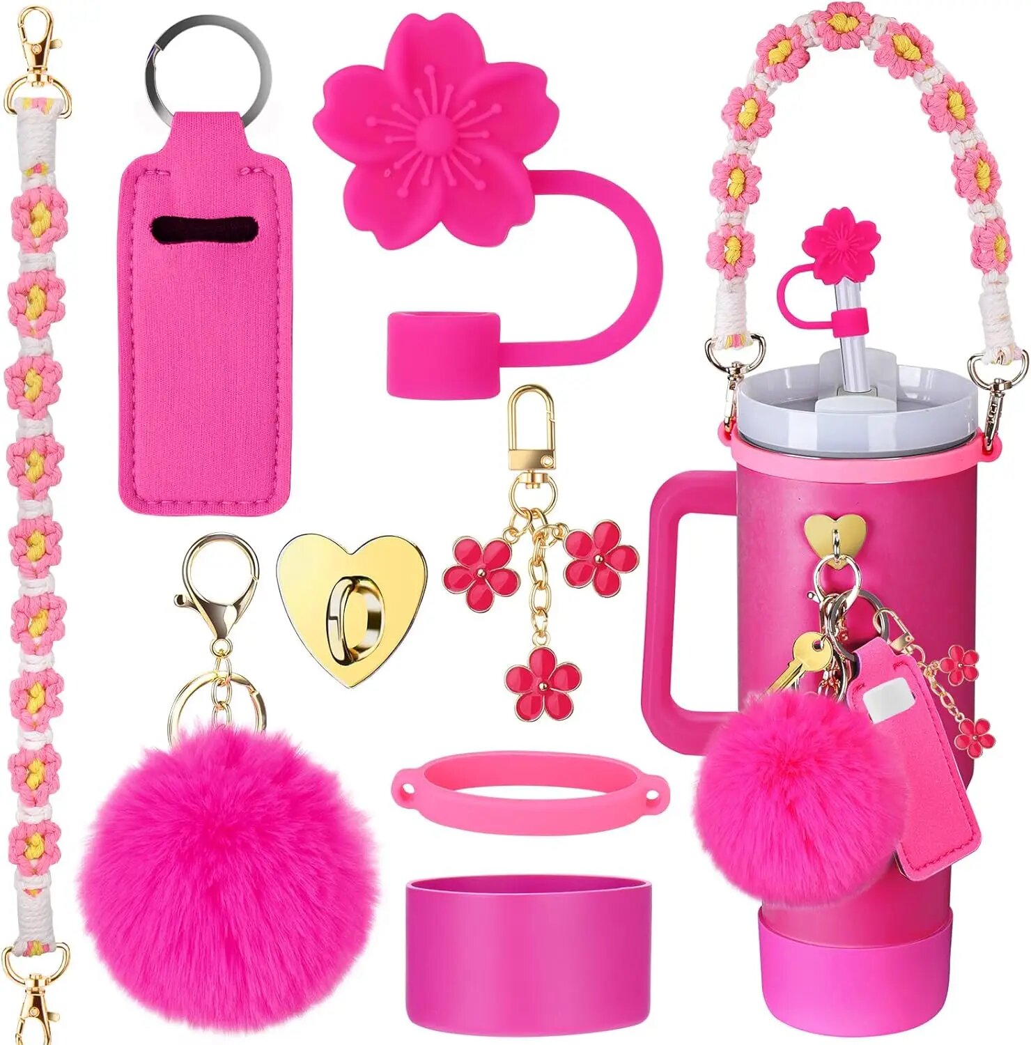 Розовый набор аксессуаров для стаканов Rose-8pcs