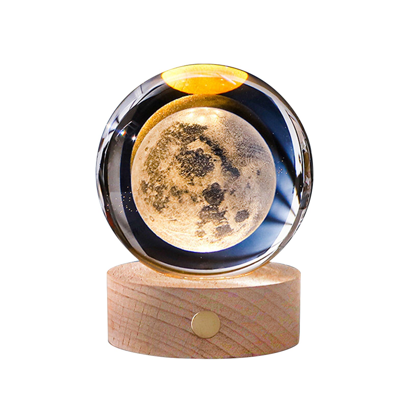 Светодиодный 3D Crystal Ball 80 -мм USB Перезаряжаемая гравированная лунная сфера стеклянная стакан. Прикроватный ночной свет с деревянными базовыми астрономическими обучениями Образовательные подарочные лампы для домашнего украшения теплый свет
