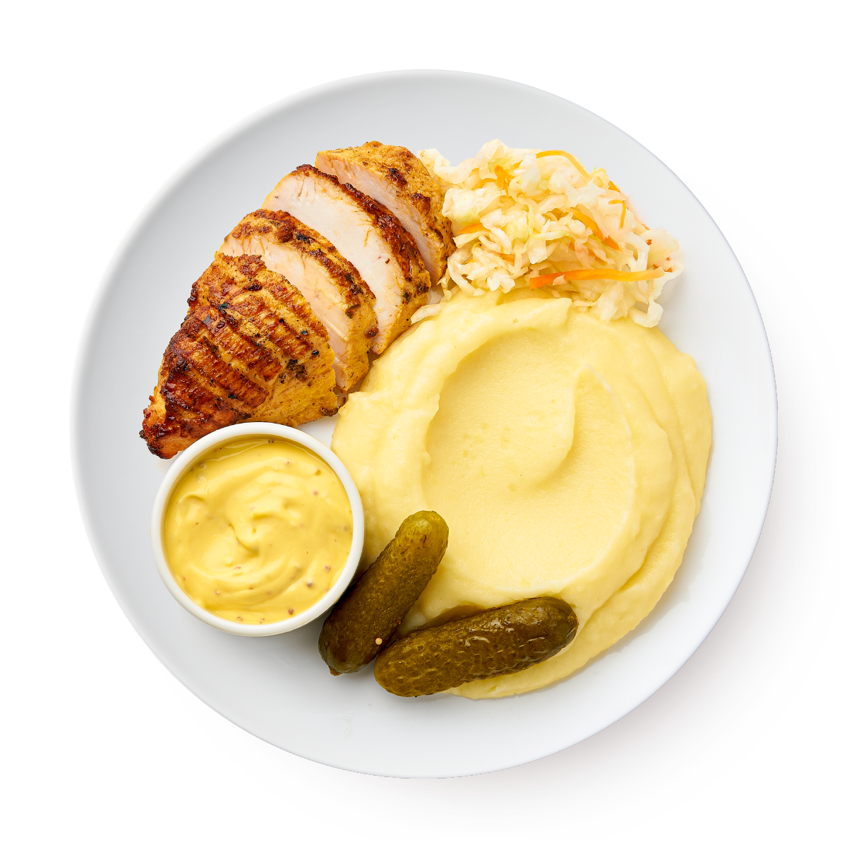 Грудка куриная с картофельным пюре и квашеной капустой «Из Лавки»