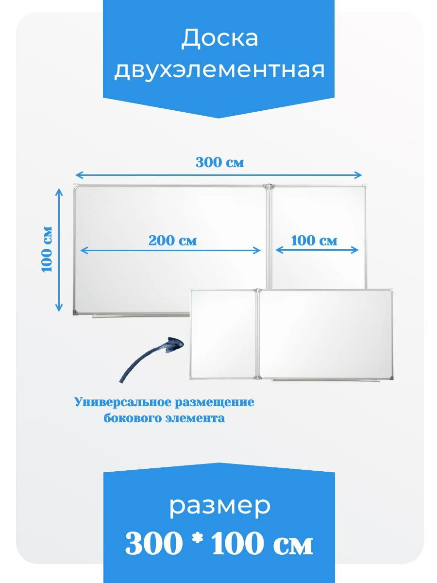 Доска двухэлементная магнитная полимерная, МелМар, 3000х1000 мм, (маркерная)