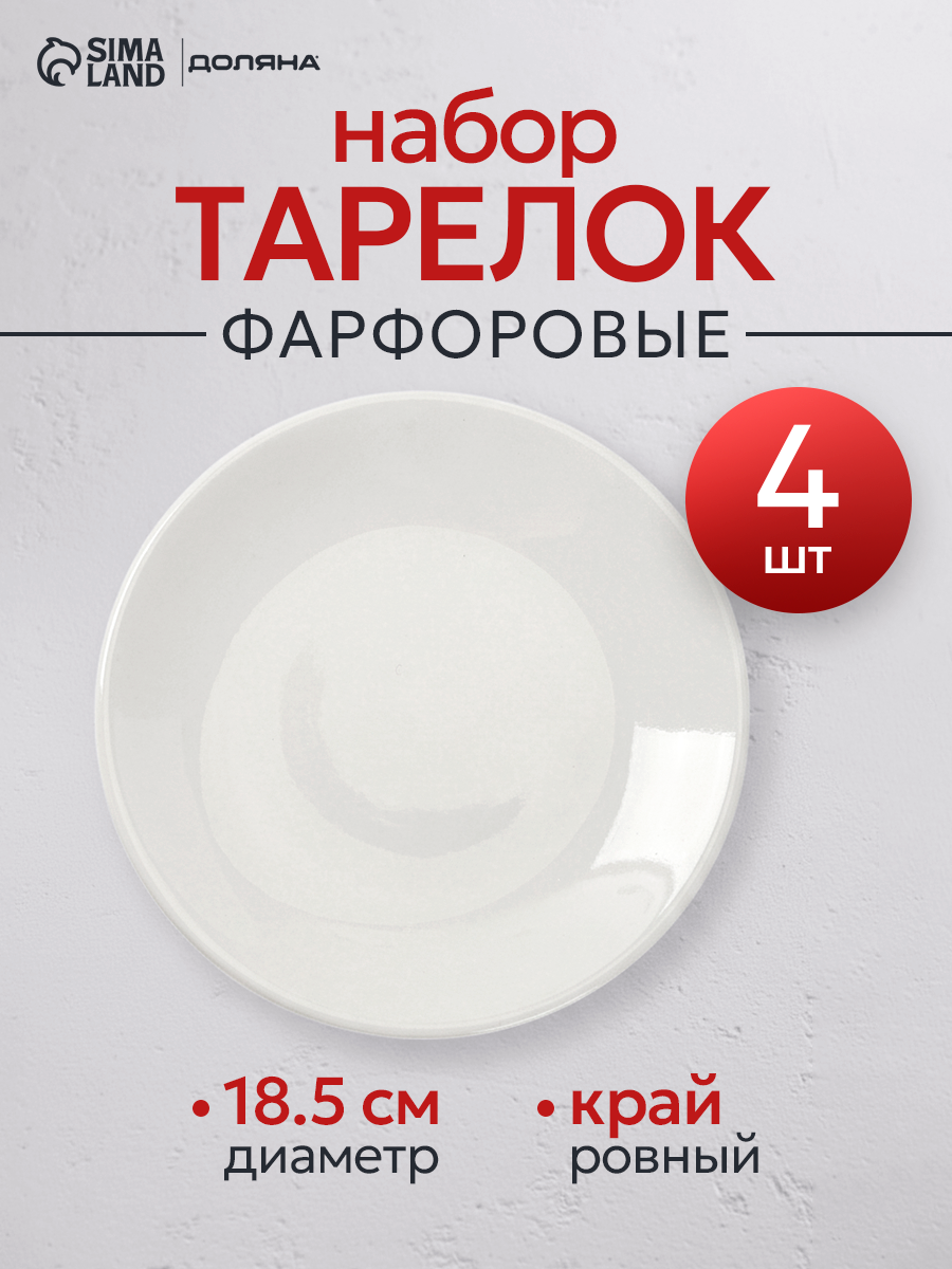 Тарелки Доляна White Label, набор 4 шт, d=18.5 см, фарфор, белые