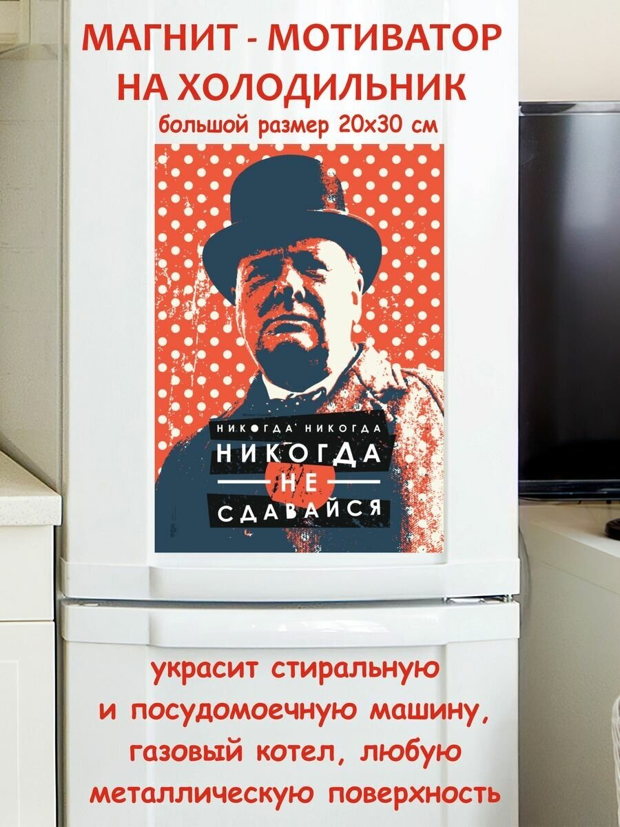 Прикольный подарок никогда не сдавайся мотивация магнит гибкий на холодильник 20 на 30 см