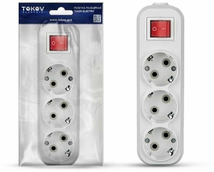 Колодка удлинителя 3-м 16А с заземл. с выкл. АБС-пластик бел. TOKOV ELECTRIC TKE-C01-KU3-ZV