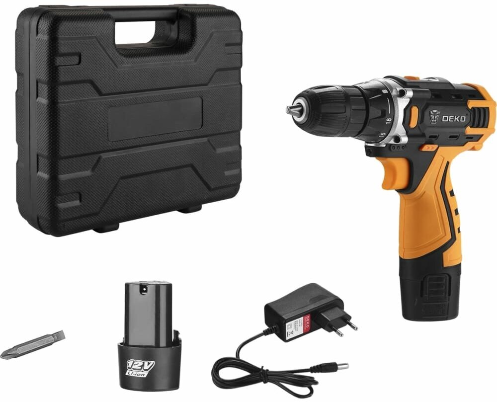 Аккумуляторная дрель-шуруповерт DEKO Banger SET 3, в кейсе, 2х1.5Ач, з/у 12V 063-4130