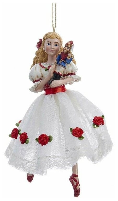 Ёлочная игрушка клара в белом платье с розами, полистоун, 15 см, Kurts Adler