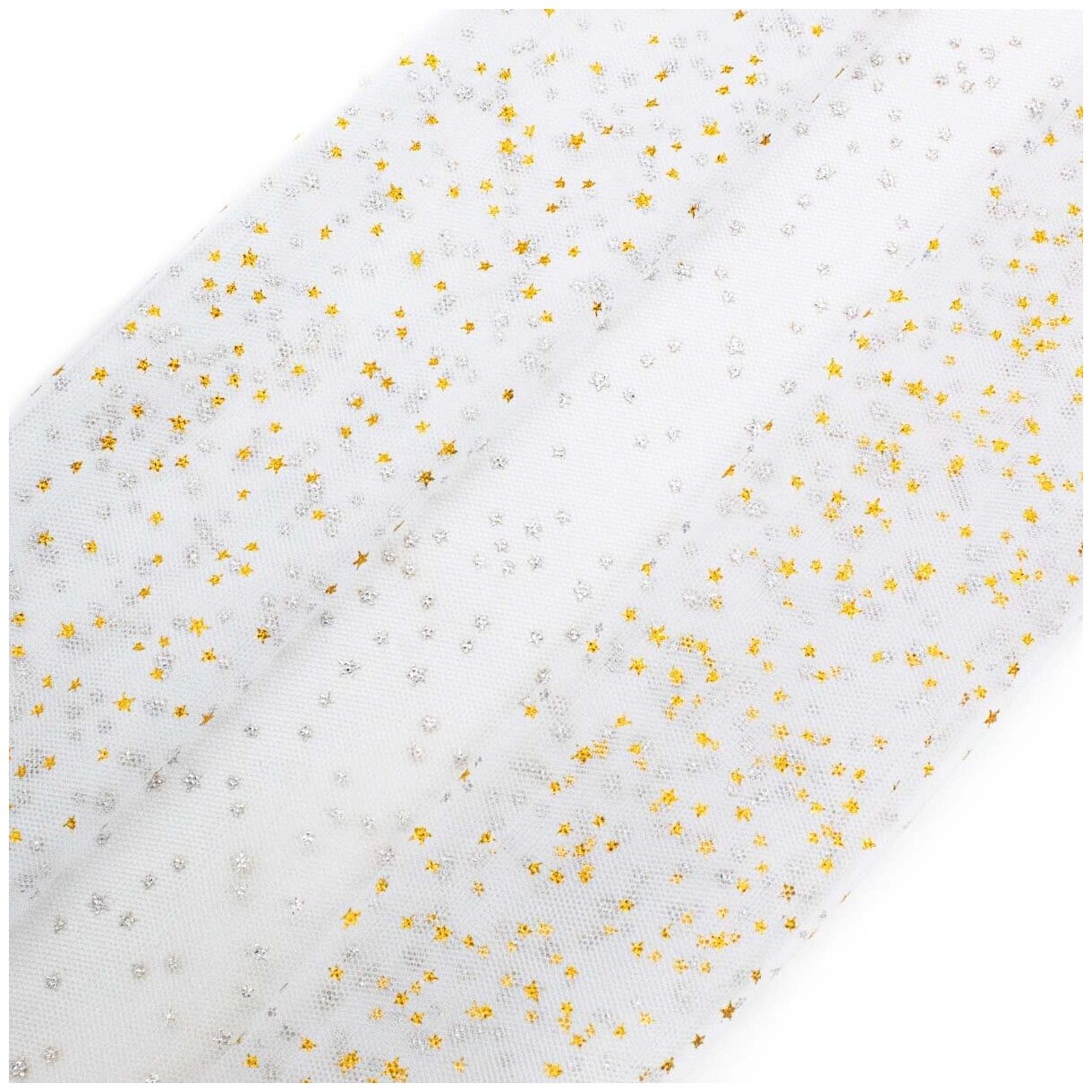 Фатин ткань с блестками, 50х50 см, для шитья и рукоделия (белый)