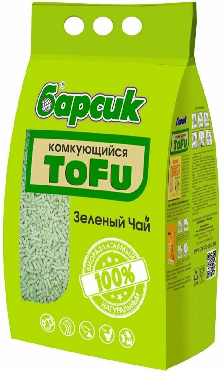 БАРСИК TOFU ЗЕЛЁНЫЙ ЧАЙ наполнитель комкующийся для туалета кошек (4,54 л)