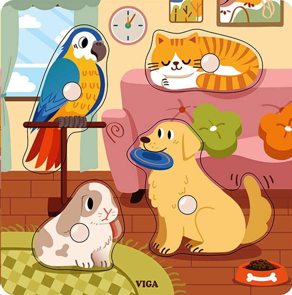 Пазл-вкладыш Viga Домашние животные, 4 детали, в пакете 44595