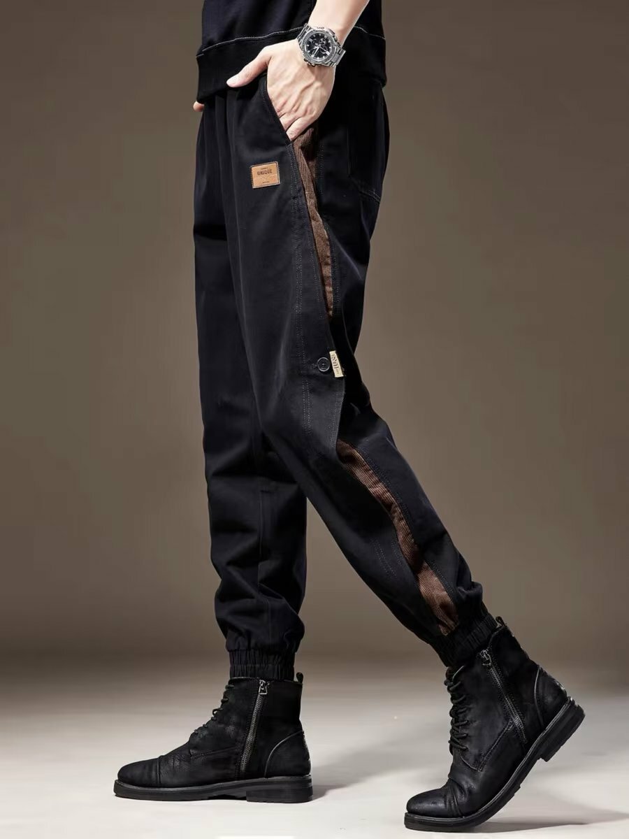 Мужские брюки-карго весенние модные свободные зауженные в стиле харлем с дизайнерскими вставками