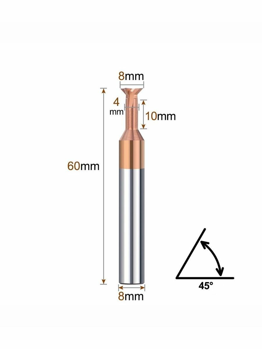 Фреза ласточкин хвост XCAN, 8х4х10х60мм, угол 45 градусов, покрытие TiCN