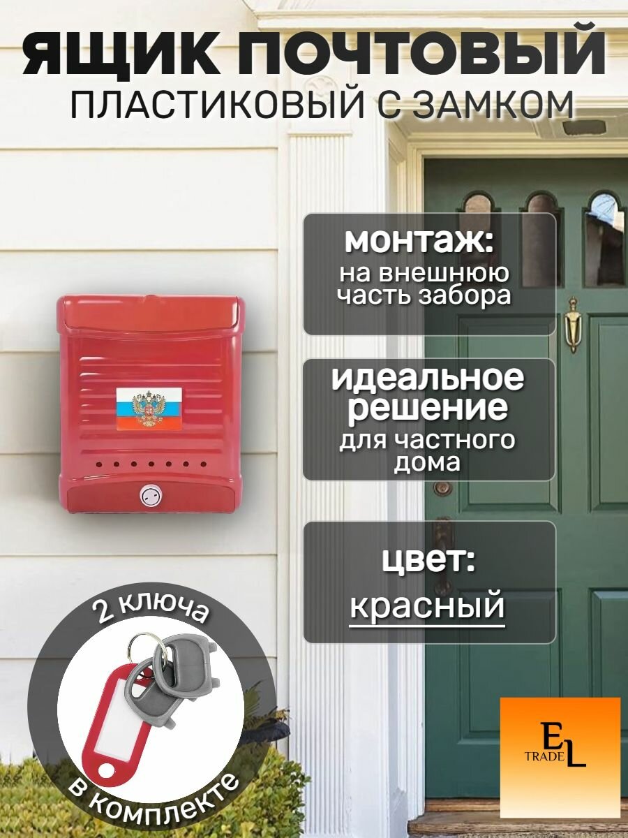 Почтовый ящик пластиковый 320x260х70 мм, красный