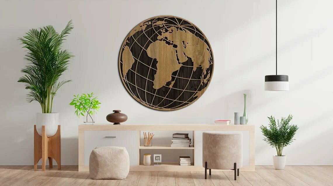 Панно/декор из дерева на стену Глобус Земля