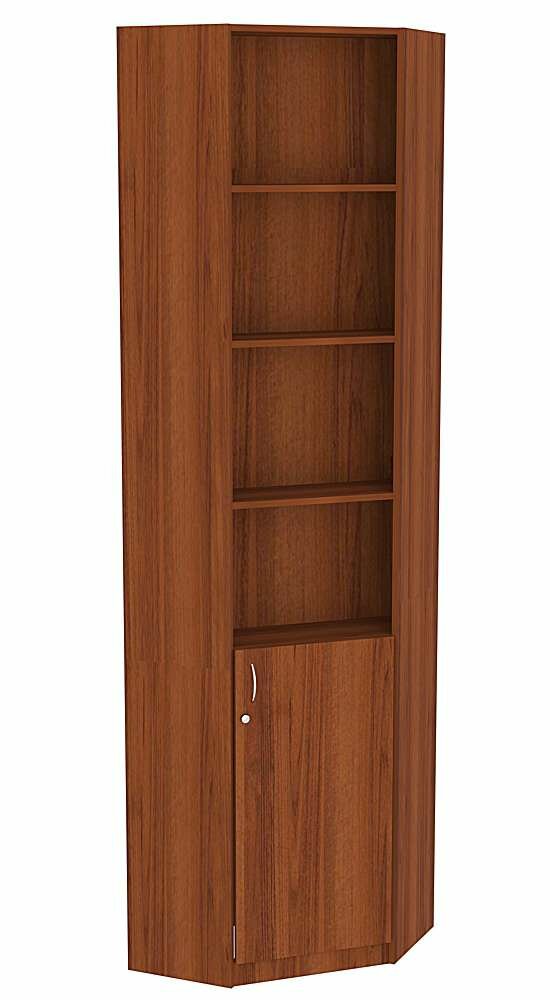 Высокий стеллаж угловой из ДСП серии Эконом Н-2400 мм №5 (торец 300 мм) с дверью 810 мм, Орех