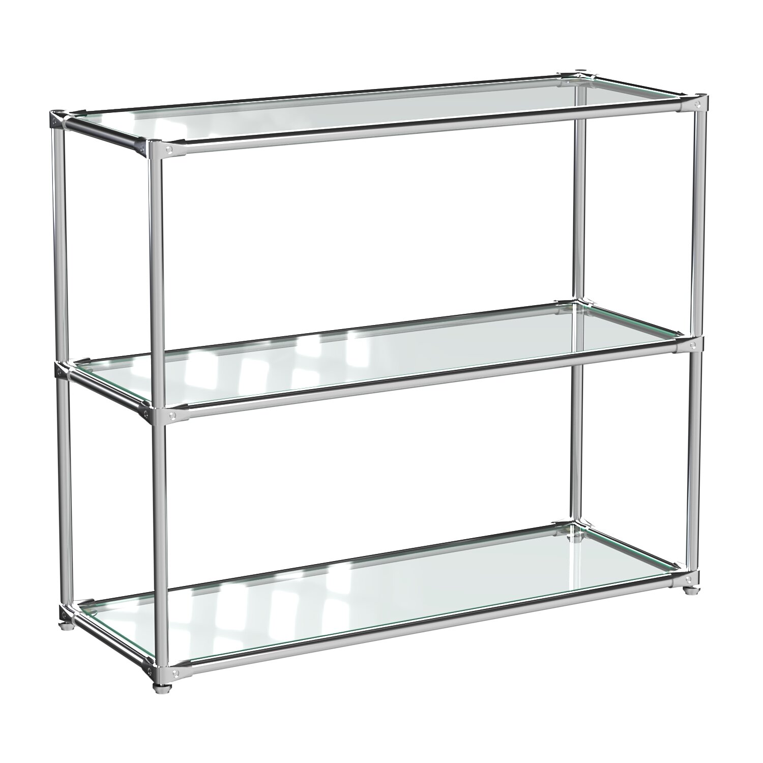 Хромированный стеллаж стиль №3г с длинными стеклянными полками