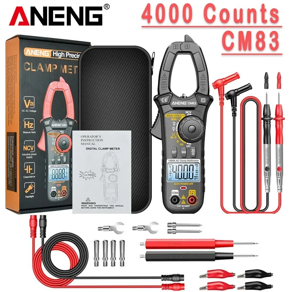ANENG CM83 Клещи-мультиметр, 1000A, Black Pro