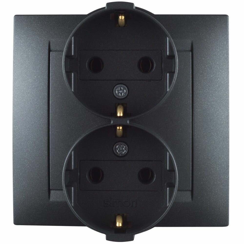 Simon 15 Графит Розетка двойная с заземлением 2х2Р+Е, 16А, , винт. зажим, 1590459-038