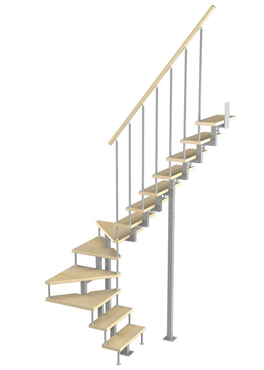 Модульная малогабаритная лестница Эксклюзив 2925-3150, Серый, Сосна, Крашеная