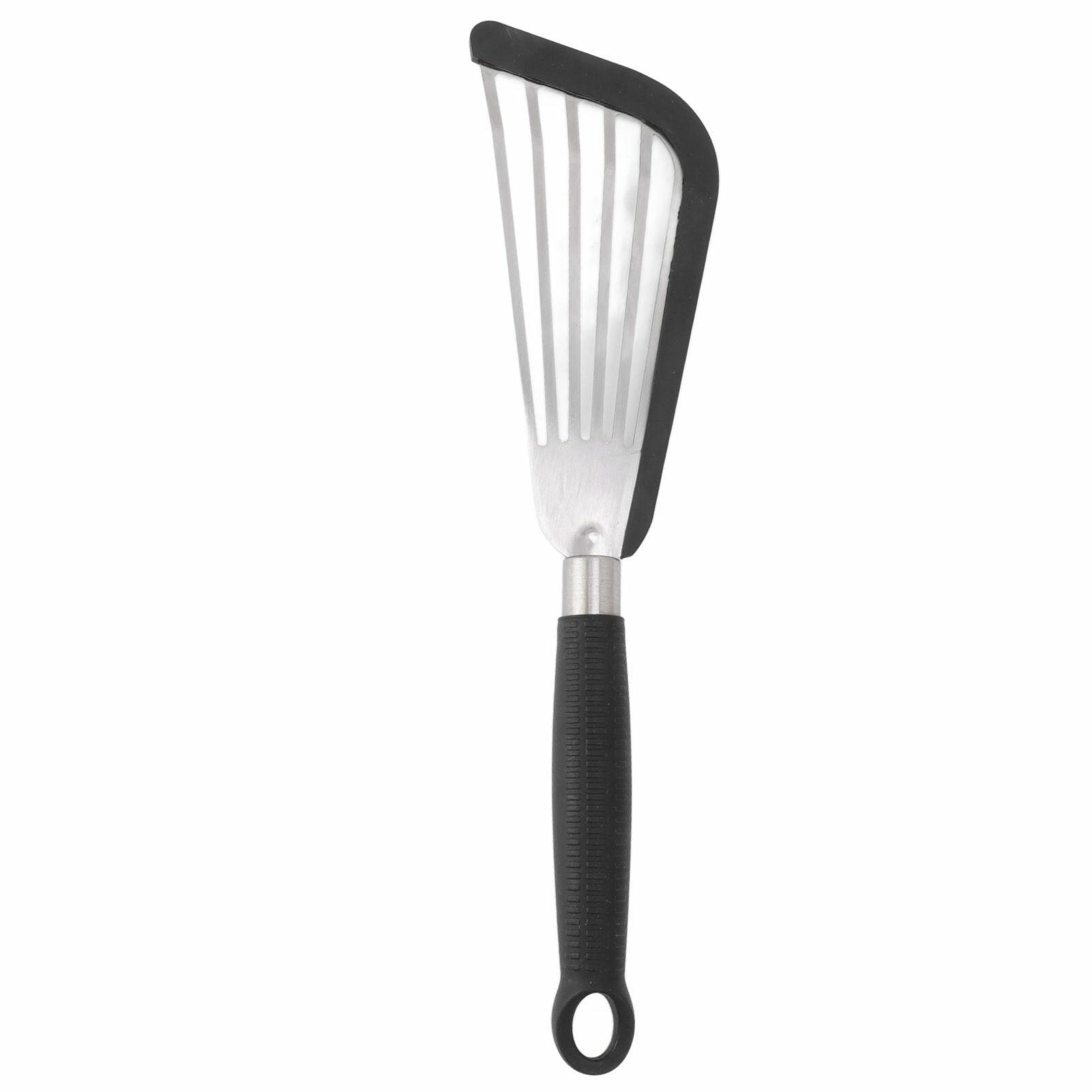 Силиконовая лопатка для рыбы с ручкой из нержавеющей стали, антипригарным дизайном и прорезями для жарки бифштексов, яиц, кухонный инструмент, черный цвет